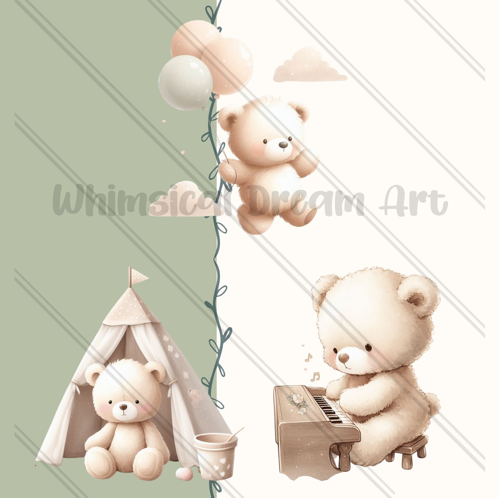 27 Watercolor Beige Teddy Bear Clipart, Neutral Baby Shower Clipart ...