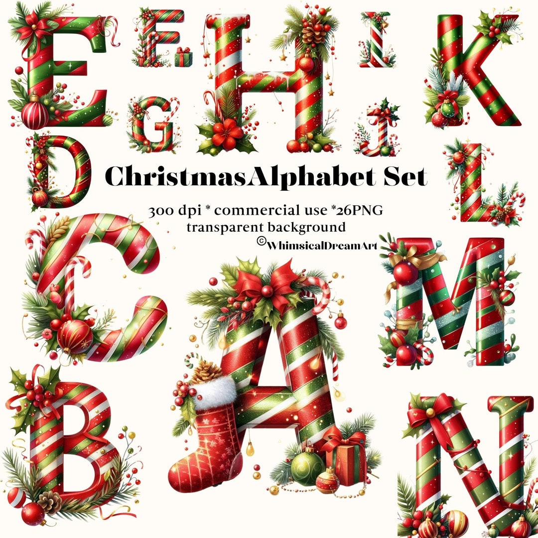 Christmas Clipart Decorative Letters, Commercial Use Digital Art ...