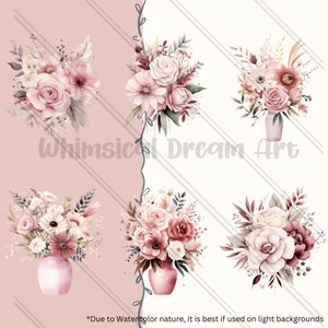 Watercolor Pink Boho Flower Clipart, Provence Bouquets (PNG, Digital ...