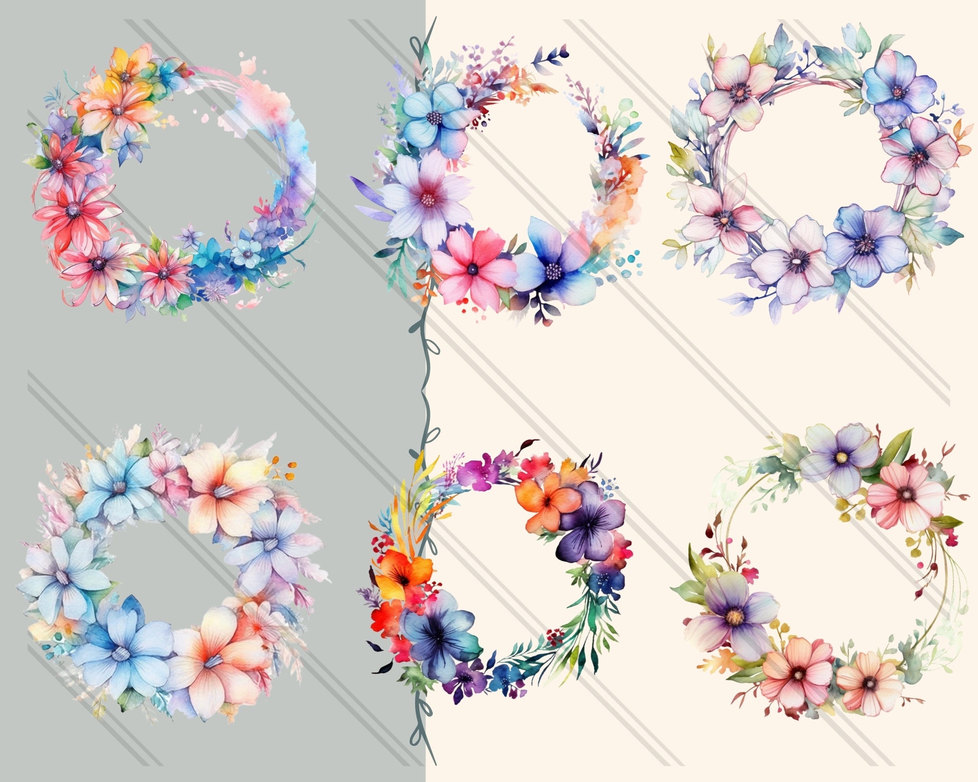 24 Watercolor Spring Wreaths Clipart- Floral Frames Springtime ...