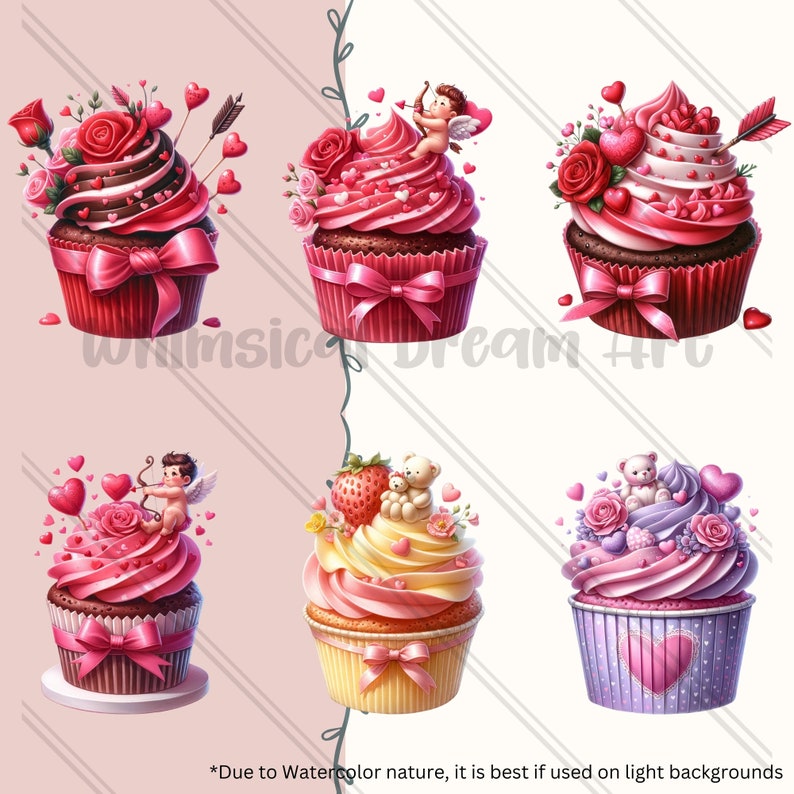 29 Valentine Cupcakes Clipart Bundle, Watercolor Cute Dessert, Junk ...