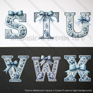 Blue Chinoiserie Clipart Decorative Letters, Uppercase Alphabet Set ...