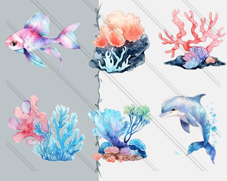 25 Ocean Clipart Watercolor Fish Under the Sea Bundle Whale - Etsy