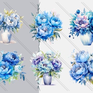 24 Watercolor Blue Peony Clipart - Peonies in PNG, Floral Clip Art ...