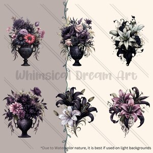 27 Watercolor Gothic Flower Clipart, Magical Gothic Flowers Clip Art ...