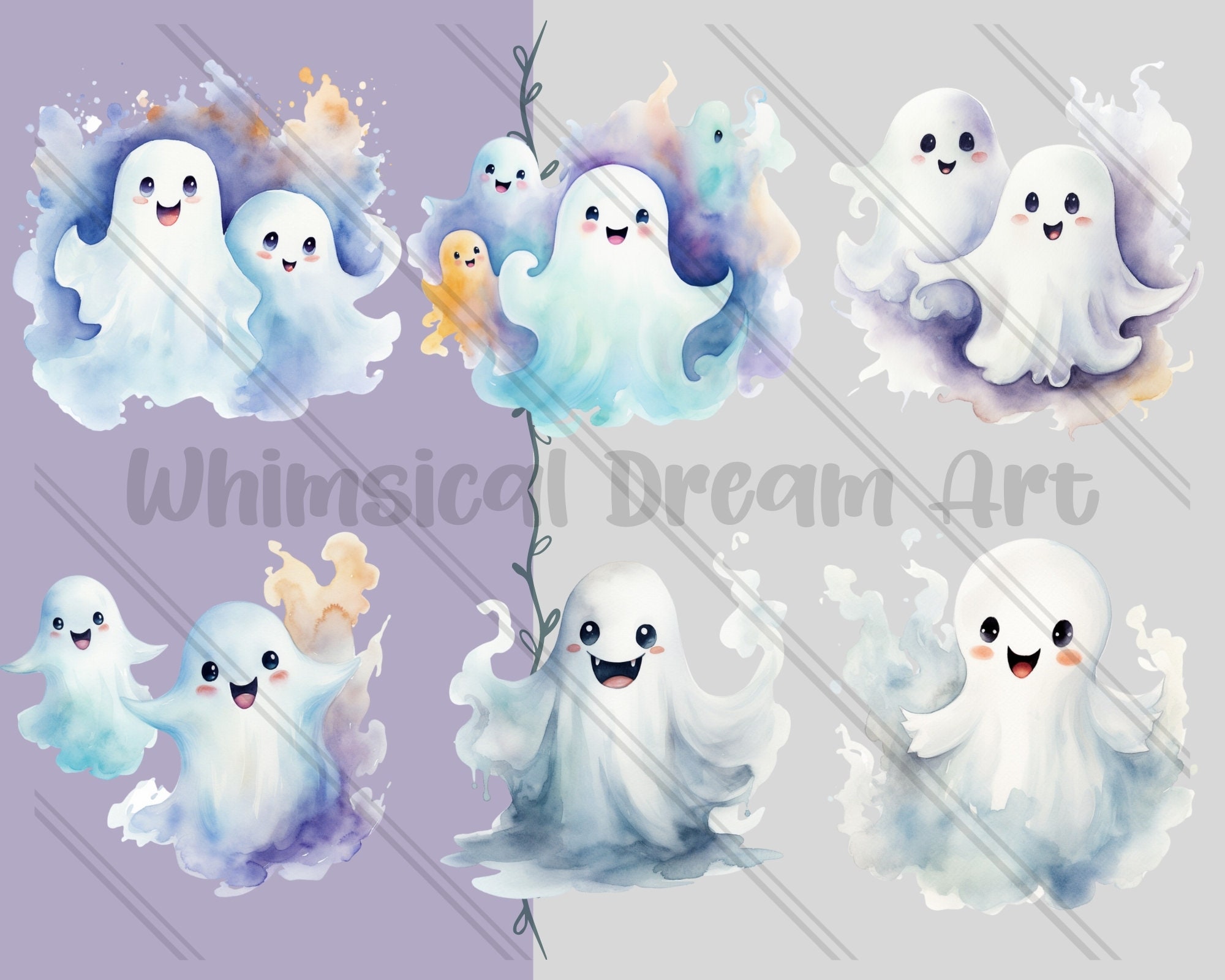 24 Cute Ghost Clipart Watercolor Halloween PNG Spooky - Etsy