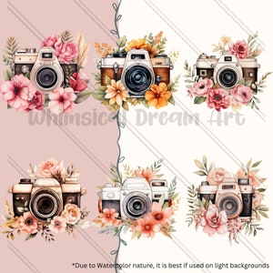 25 Watercolor Vintage Cameras Clipart, Boho Vintage Clipart, Floral ...