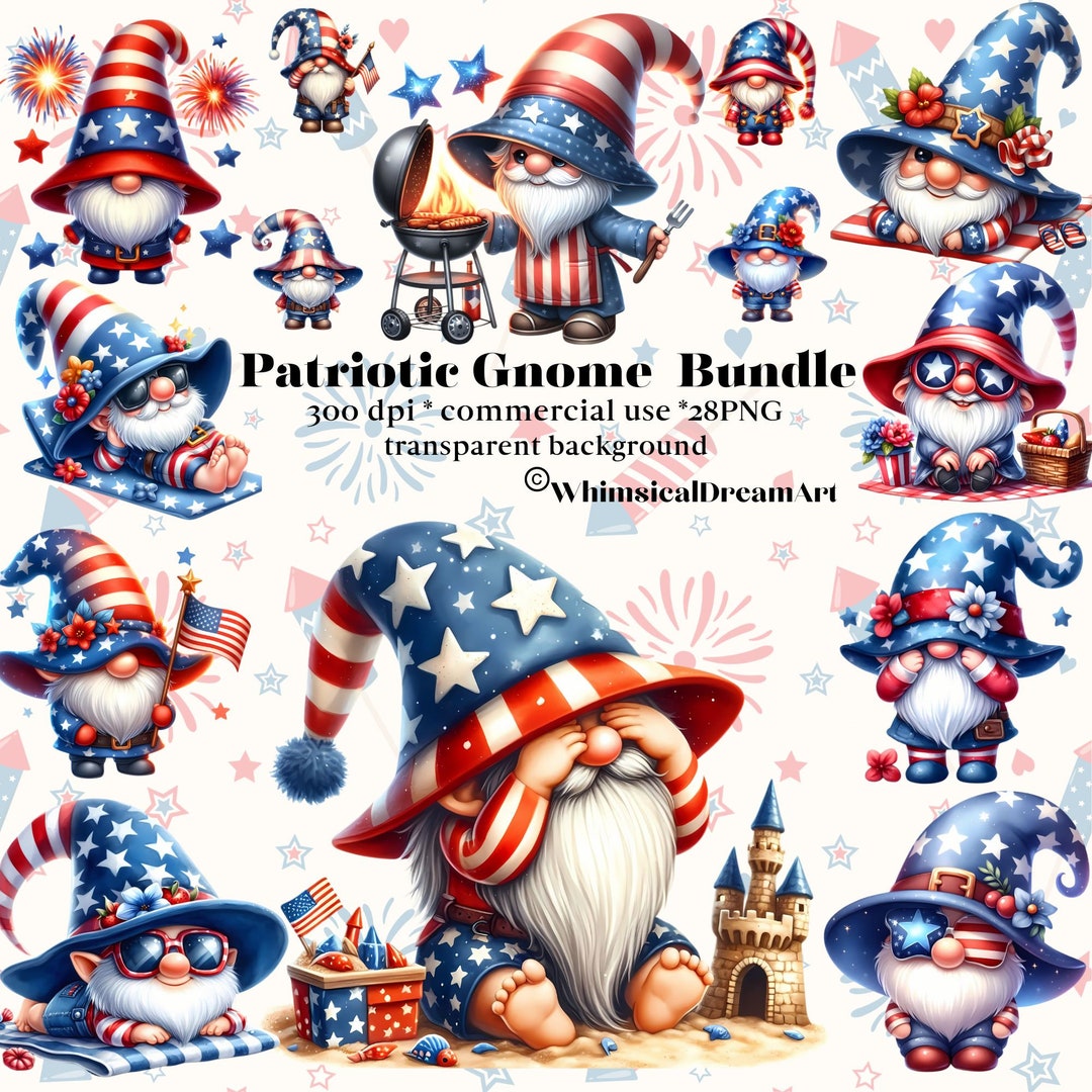 28 Patriotic Gnomes PNG Bundle Collection, 4th of July Sublimation ...