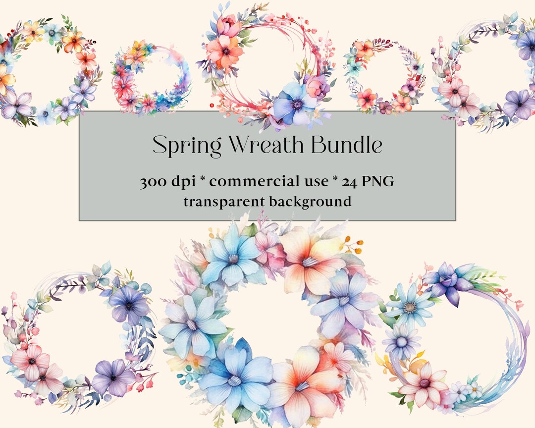 24 Watercolor Spring Wreaths Clipart- Floral Frames Springtime ...