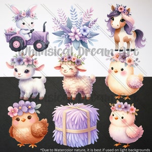 45 Watercolor Purple Farm Animal Clipart - Cute Chickens, Chicks ...