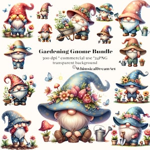 24 Garden Gnomes PNG Bundle Collection, Garden Clipart, Spring Gnome ...