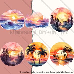 27 Watercolor Sunset Clipart, Tropical Clipart, Forest, Digital ...