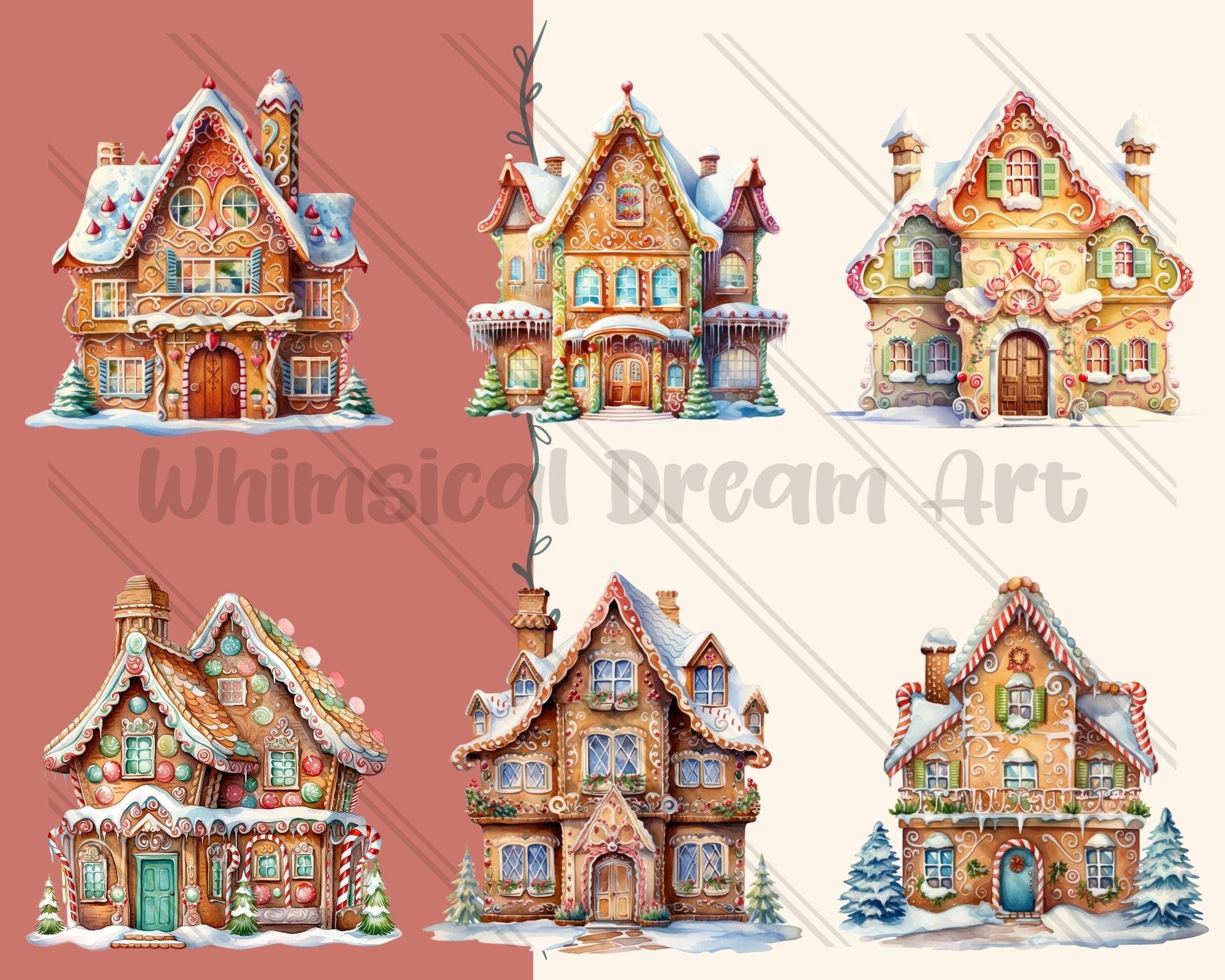 24 Watercolor Gingerbread House Clipart Christmas Cards - Etsy