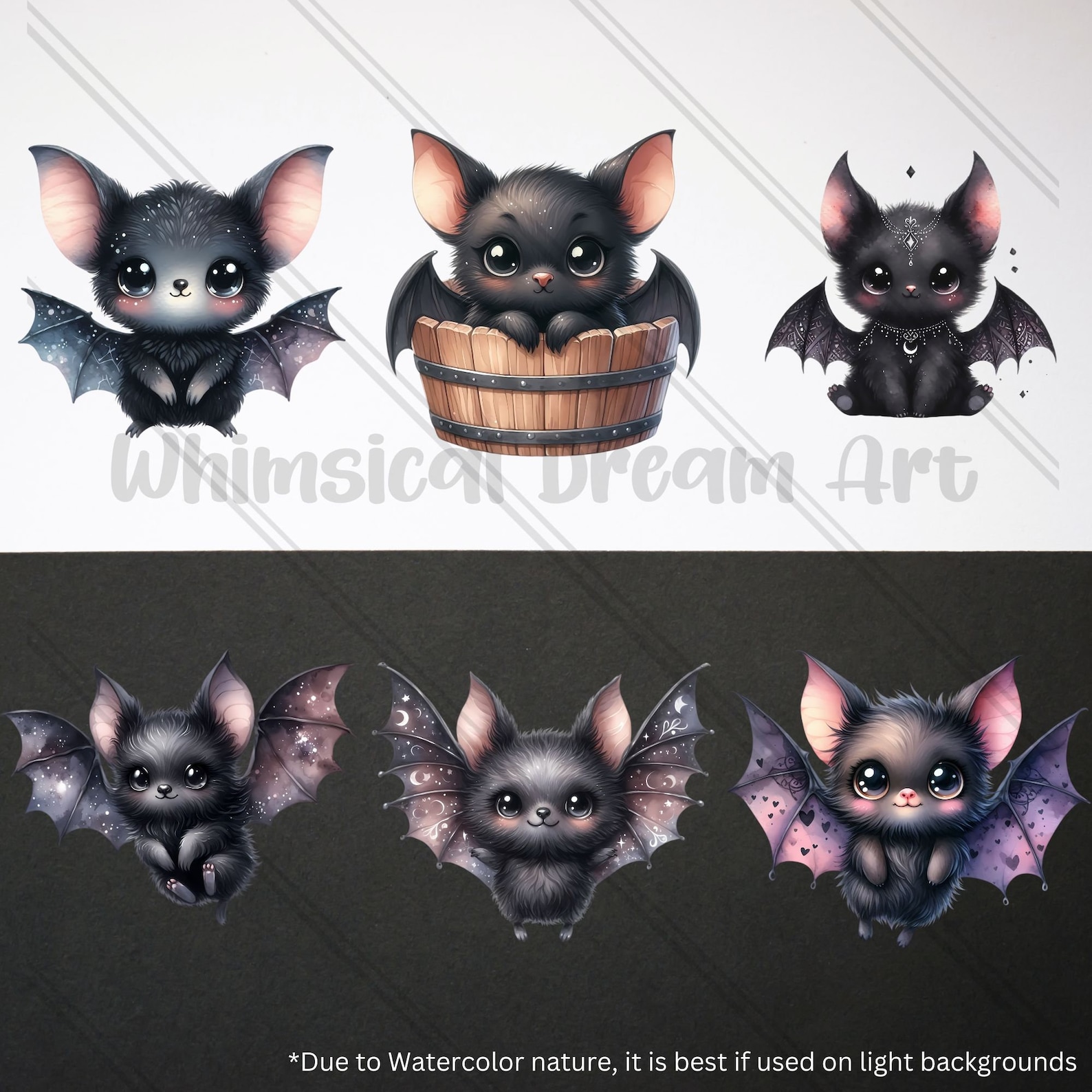 24 Cute Bat Watercolor Clipart Bundle, Cute Bat PNG, Not Scary ...