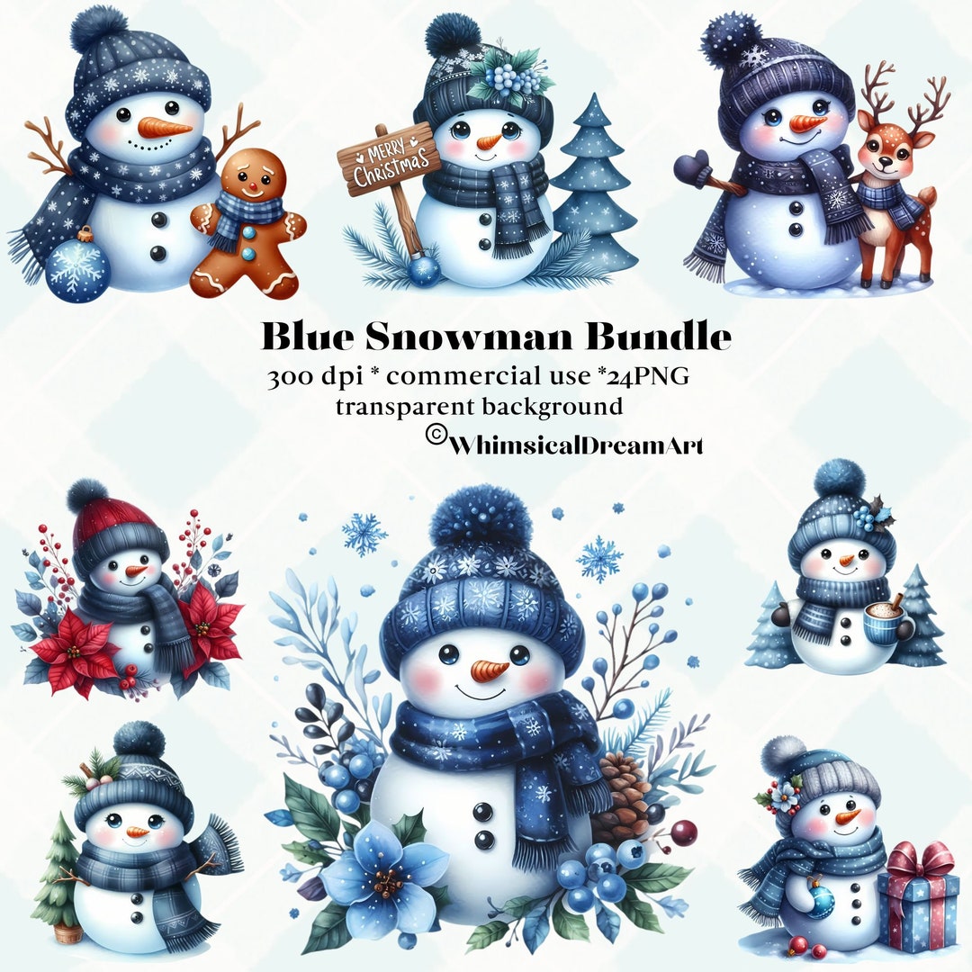 24 Christmas Blue Snowman Clipart Bundle, Blue Snowman Png , Snowman ...