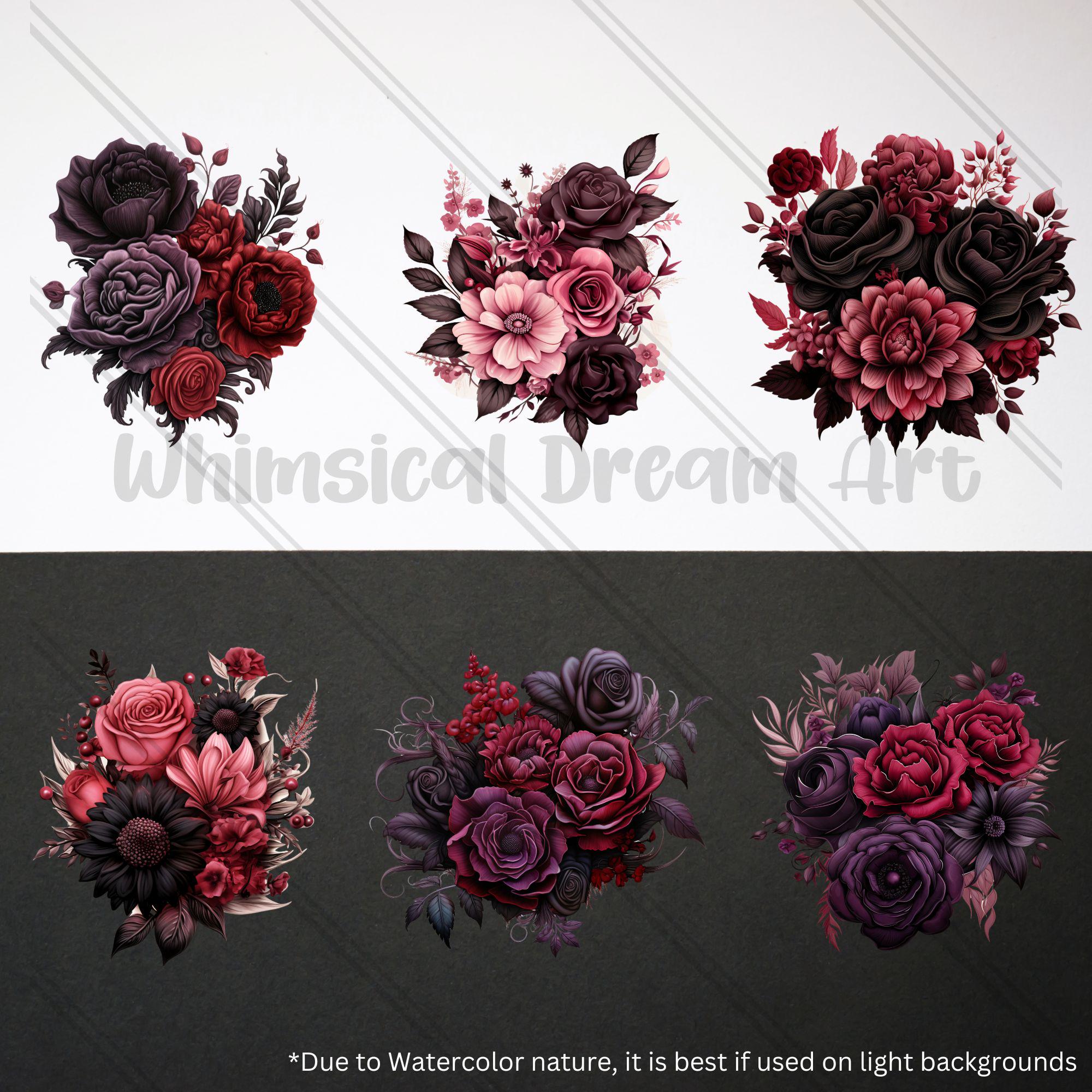 23 Watercolor Gothic Flower Clipart, Magical Gothic Flowers Clip Art ...