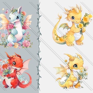 22 PNG Watercolour Colorful Fantasy Dragon Clipart - Rainbow Digital ...
