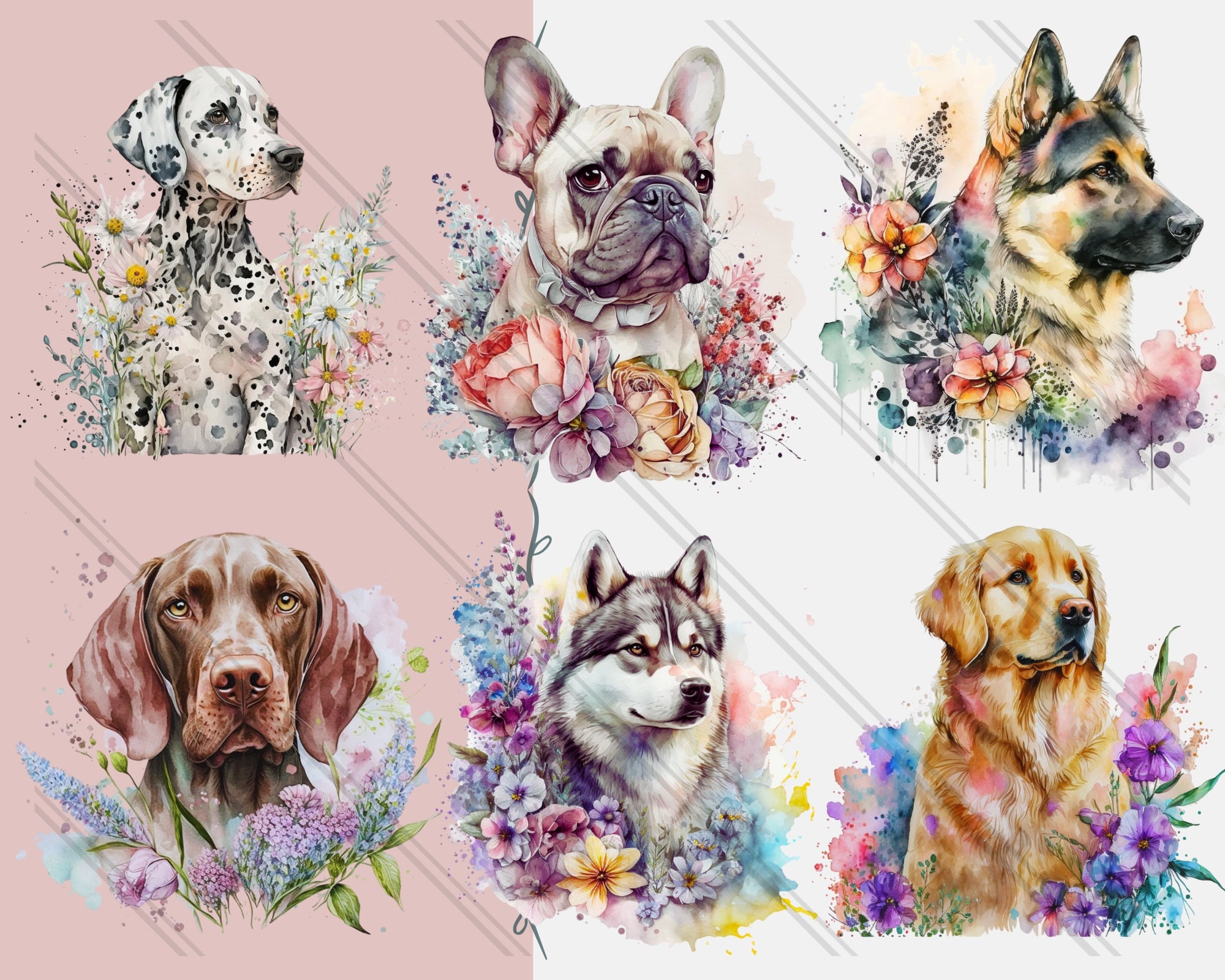 22 Watercolor Dog Clipart Set dog PNG Bundle Floral Dog - Etsy