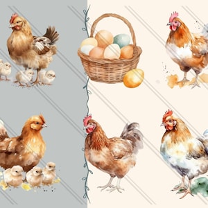 24 Watercolor Chicken Clipart Bundle - Cute Flower Chicken and Chicks ...