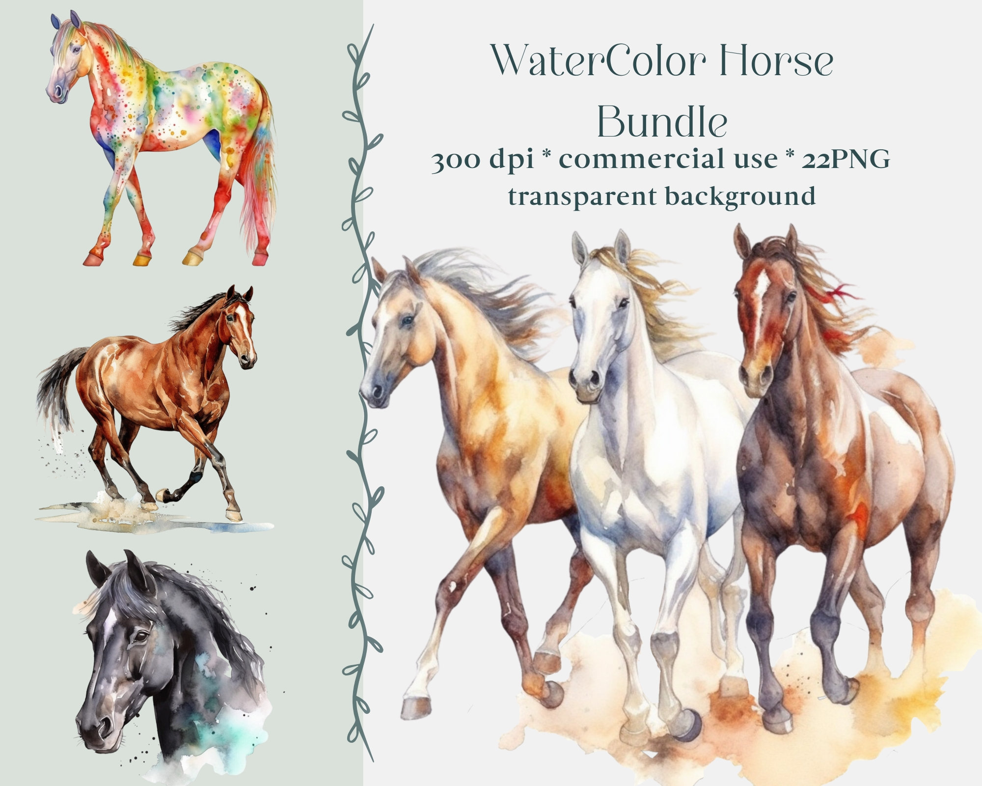 22 Horse PNG Collection Horse Clipart Set Watercolor Horse - Etsy