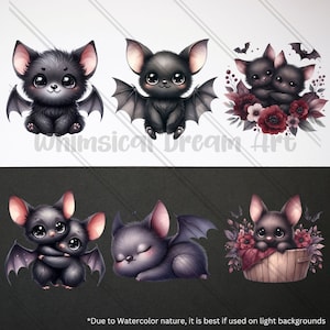 24 Cute Bat Watercolor Clipart Bundle, Cute Bat PNG, Not Scary ...