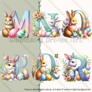 Easter Bunny Clipart Decorative Letters, Uppercase Alphabet Set ...