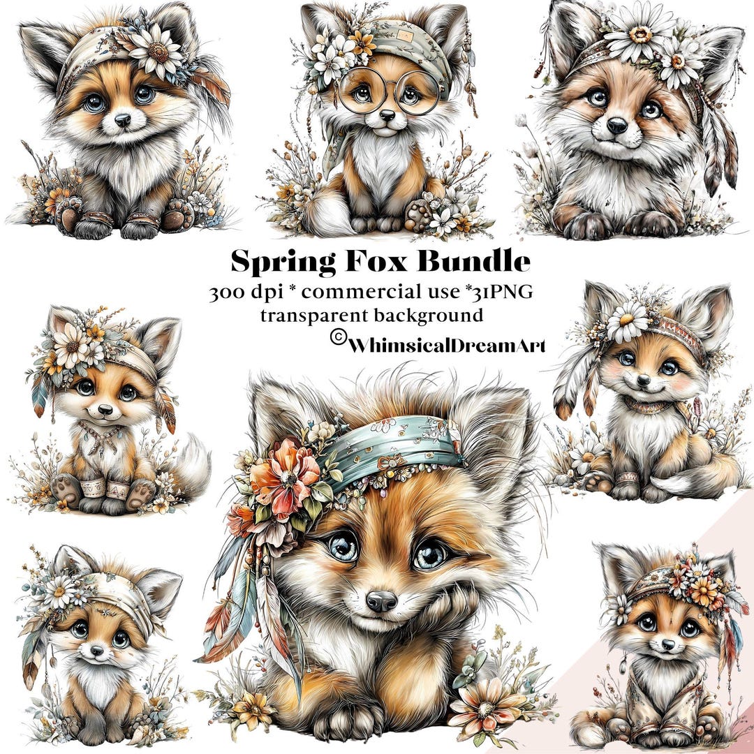 31 Woodland Fox Clipart, Cute Baby Animal PNG for Fall Nursery Wall Art ...