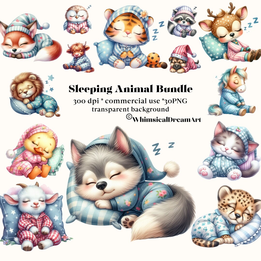 30 Watercolor Sleeping Baby Animals Clipart, Cute Animal Clipart ...