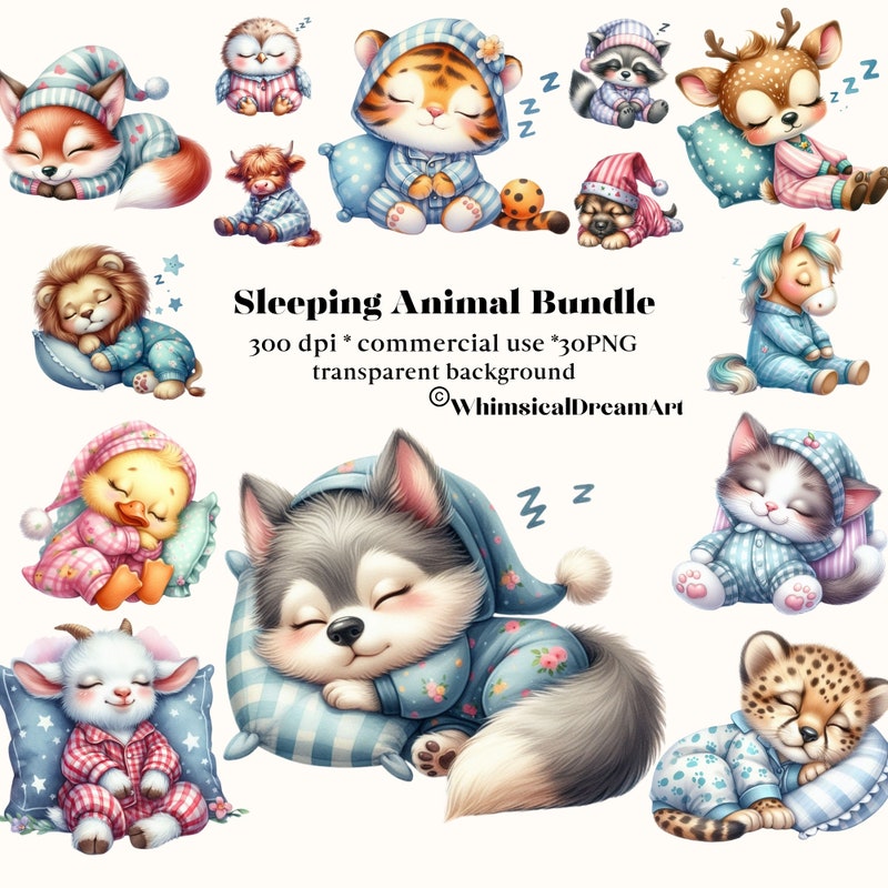 Sleeping Animals Clipart - Etsy