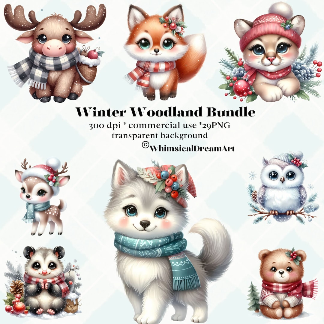 29 Christmas Woodland PNG Collection, Winter Clipart Set, Watercolor ...