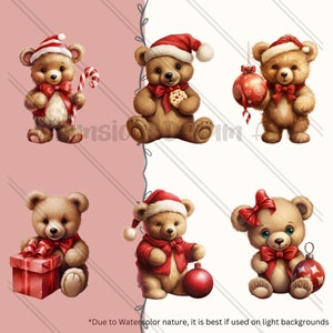 25 Watercolor Christmas Teddy Bear Clipart, Christmas Cards, Winter ...