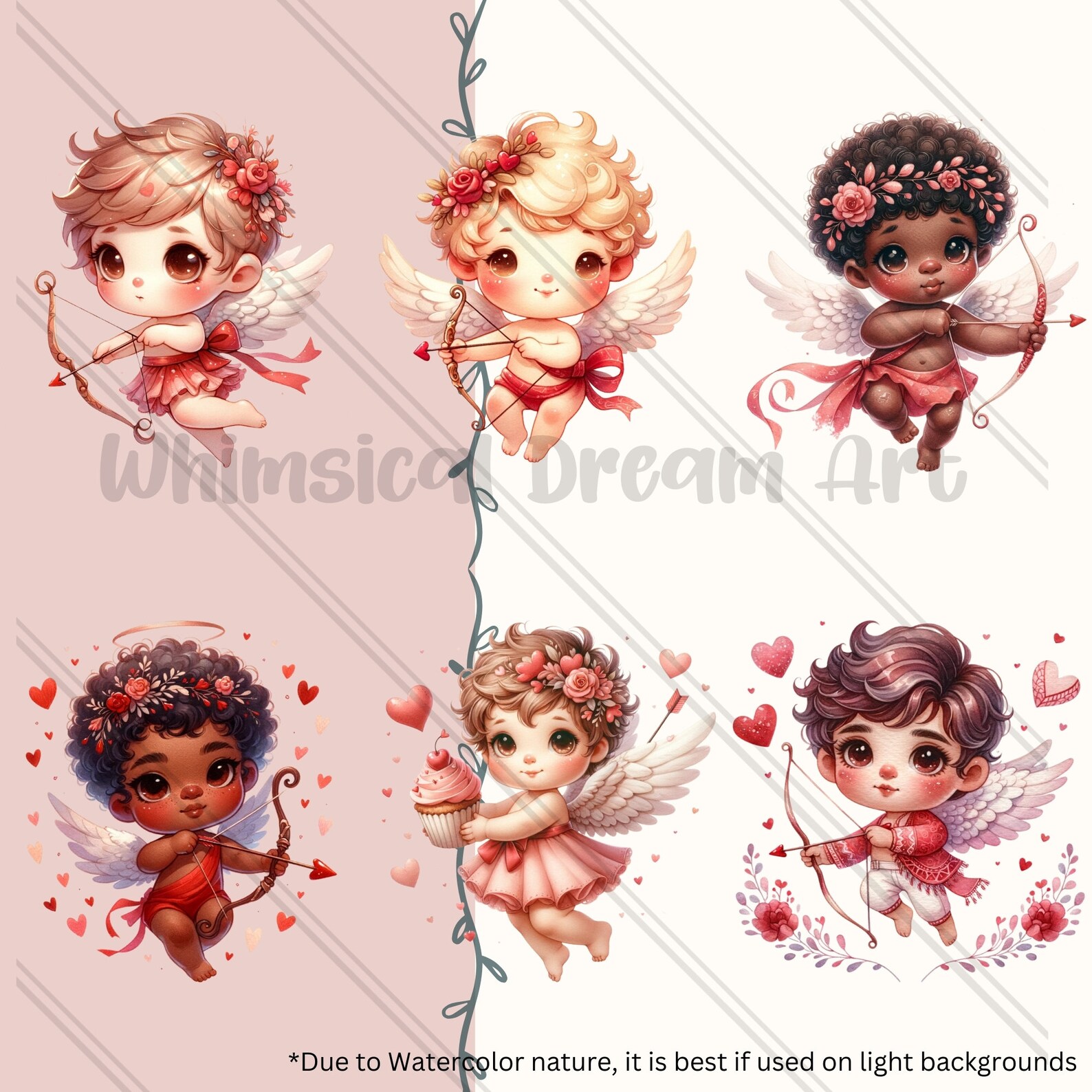25 Watercolor Cute Valentines Cupid Clipart PNG, Valentines Day Bundle ...