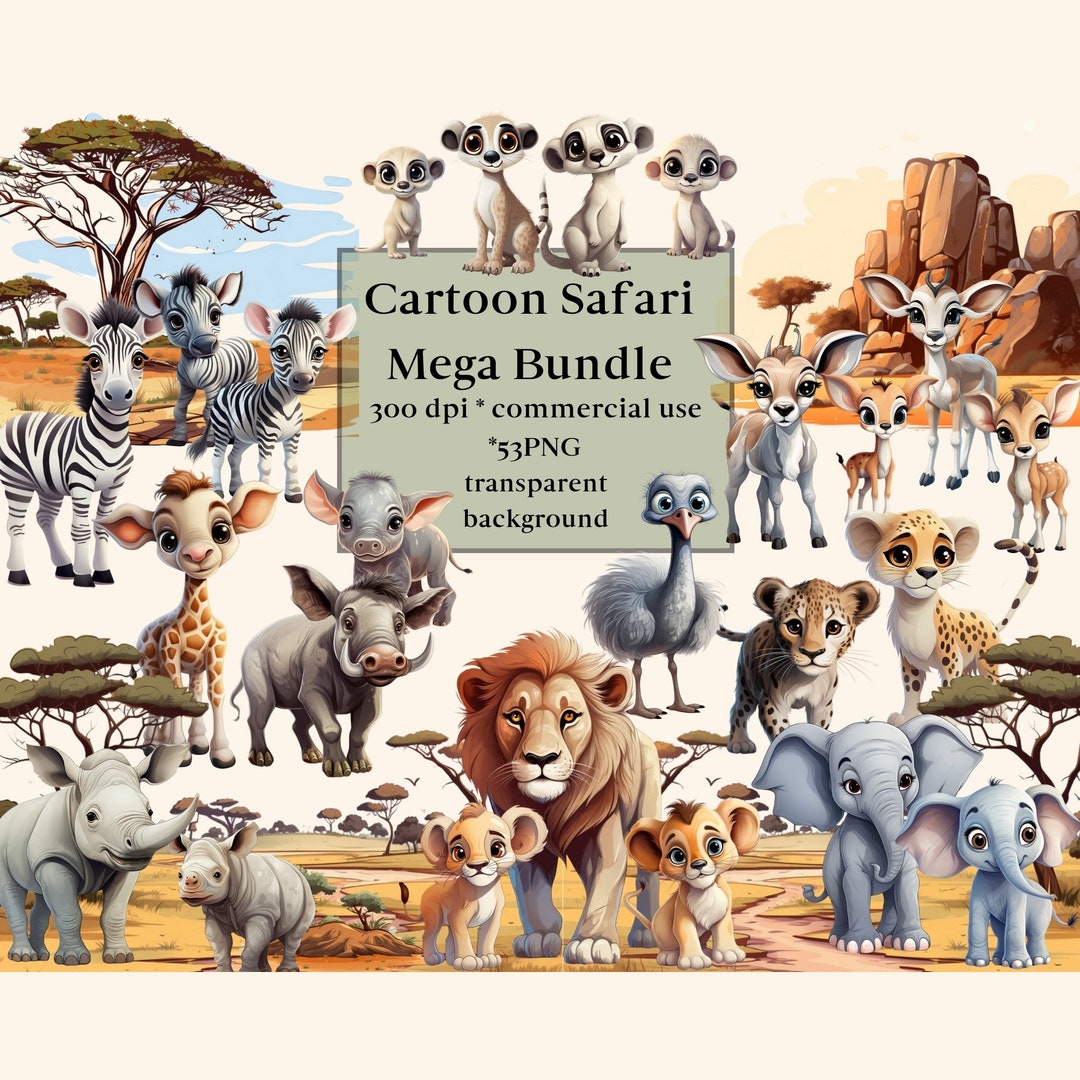 53 Safari Animals Clipart Watercolor Bundle, Jungle Safari PNG, African ...