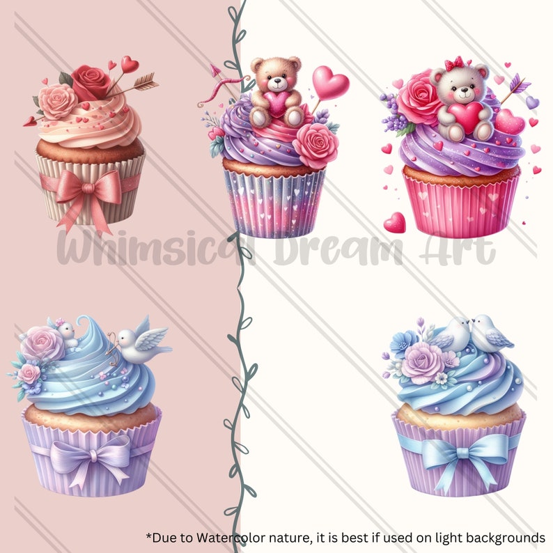 29 Valentine Cupcakes Clipart Bundle, Watercolor Cute Dessert, Junk ...