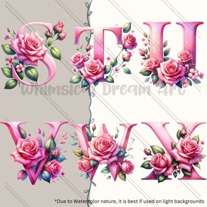 Pink Rose Clipart Decorative Letters, Uppercase Alphabet Set ...
