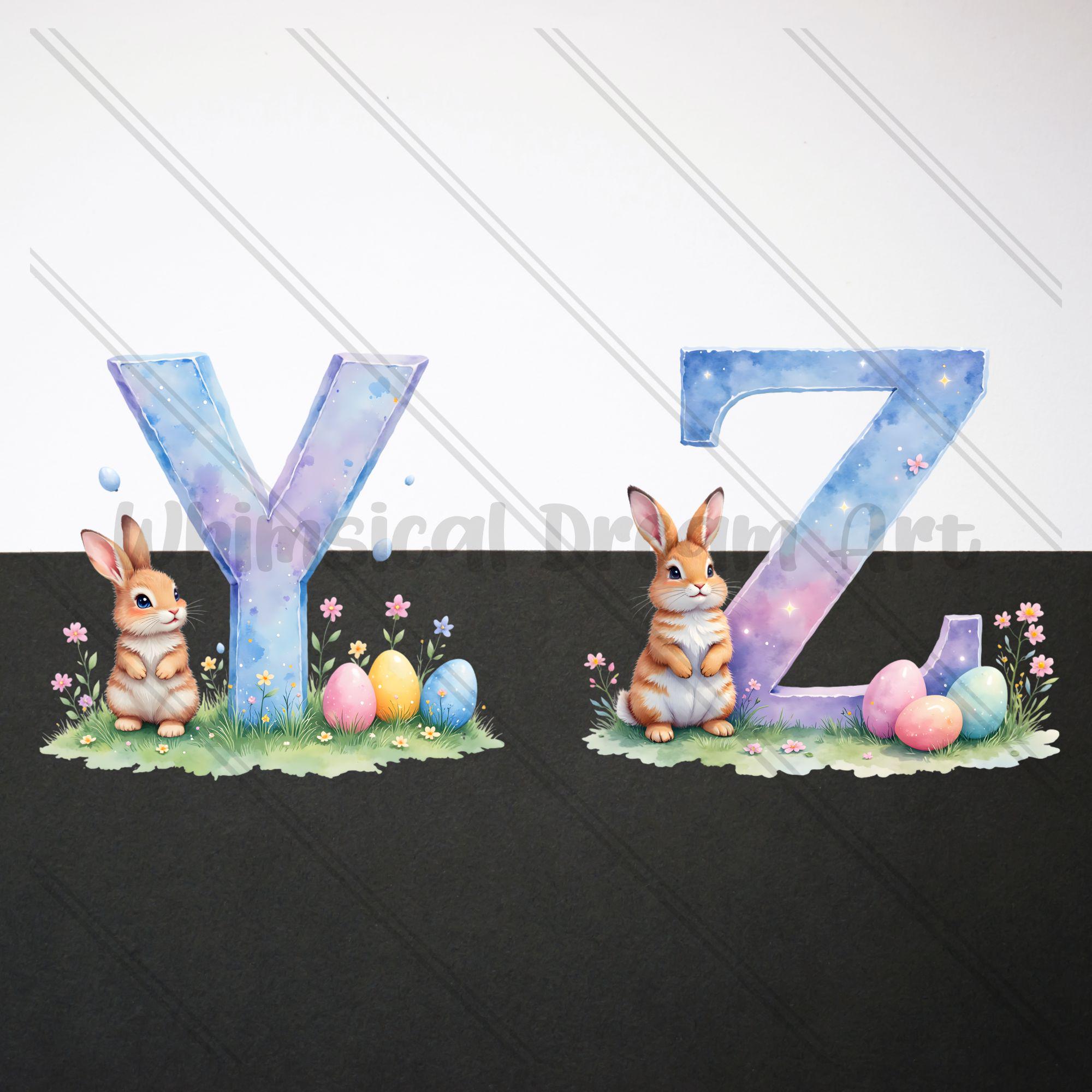 Easter Bunny Clipart Decorative Letters, Uppercase Alphabet Set ...