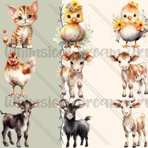 54 Watercolor Boho Farm Animal Clipart Cute Chickens, Chicks, Horses ...