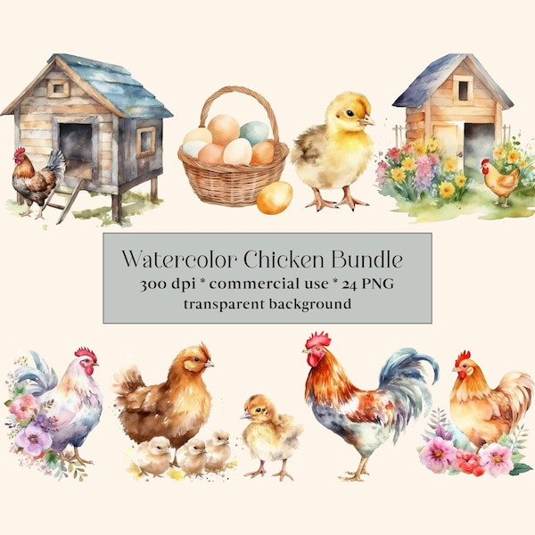 Watercolor Chicken - Etsy
