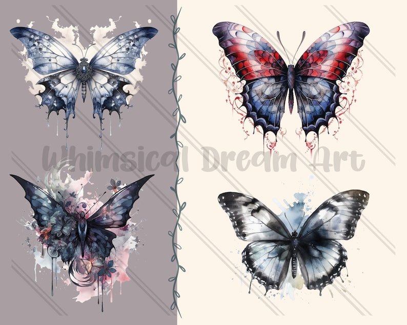28 Gothic Butterflies and Moth Clipart - Dark Fantasy Clip Art Graphics ...