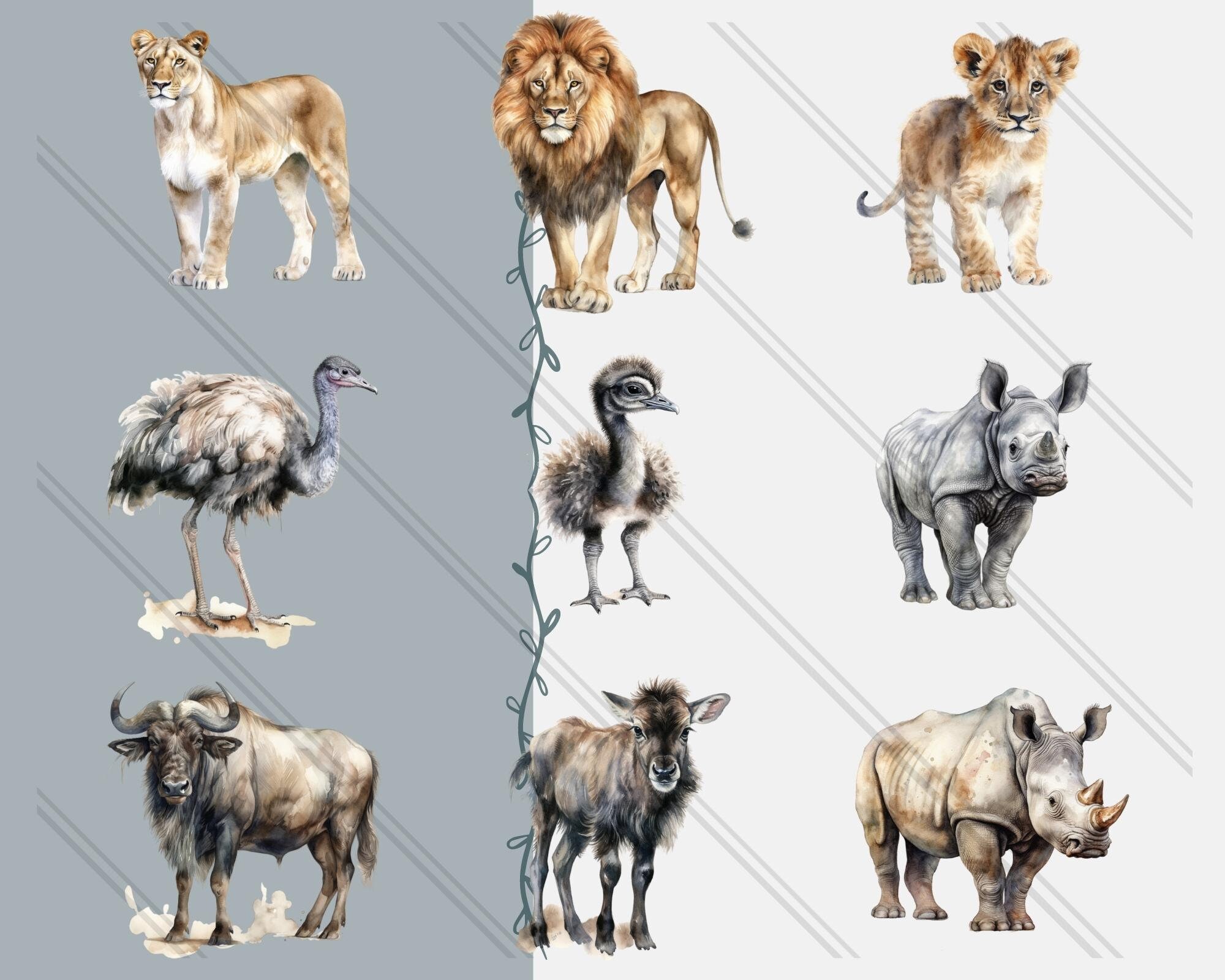 52 Safari Animals Clipart Watercolor Bundle, Jungle Safari PNG, African ...