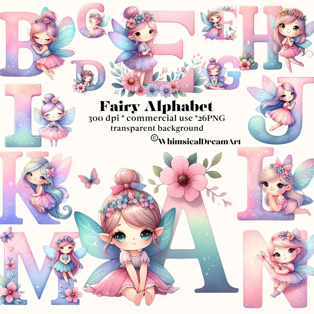 Fairy Clipart Decorative Letters, Uppercase Alphabet Set, Clipart Png ...