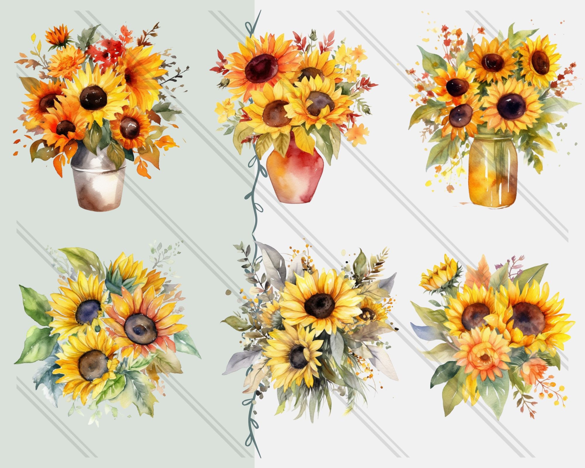 21 Watercolor Sunflowers Clipart Bundle Fall Sunflower - Etsy