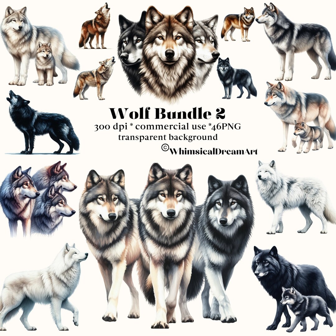 46 Wolf PNG Collection , Watercolor Wolves Pack, Wolf Pack, Wolf ...