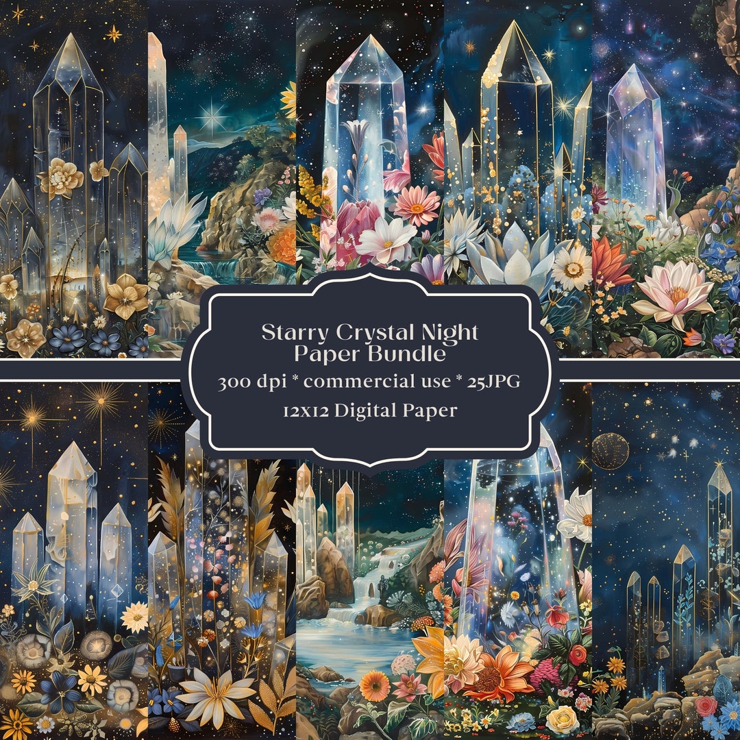 25 Starry Crystal Paper Bundle, Celestial Digital Paper, Fantasy ...