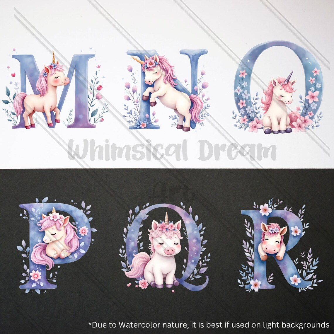 Purple Unicorn Clipart Decorative Letters, Uppercase Alphabet Set ...