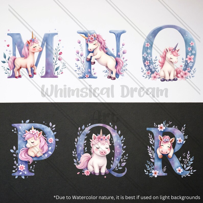 Purple Unicorn Clipart Decorative Letters, Uppercase Alphabet Set ...
