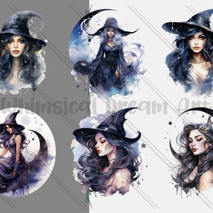 24 PNG Watercolor Dark Witch Clipart Bundle, Gothic Witchcraft Clip Art ...