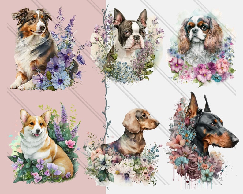 22 Watercolor Dog Clipart Set dog PNG Bundle Floral Dog - Etsy