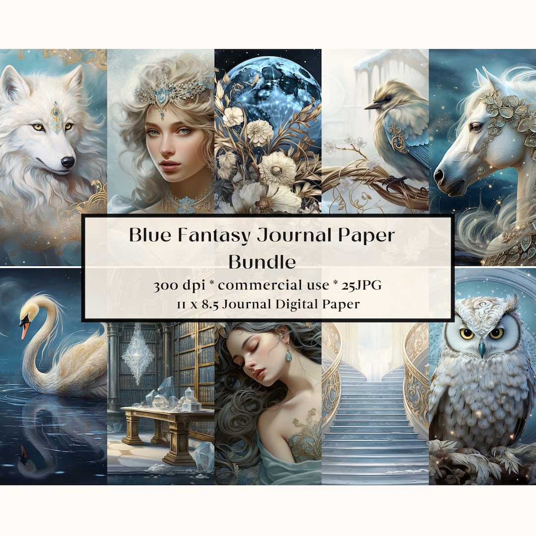 25 Winter Fairy Tale Junk Journal Kit Printable, Blue Fantasy Digital ...