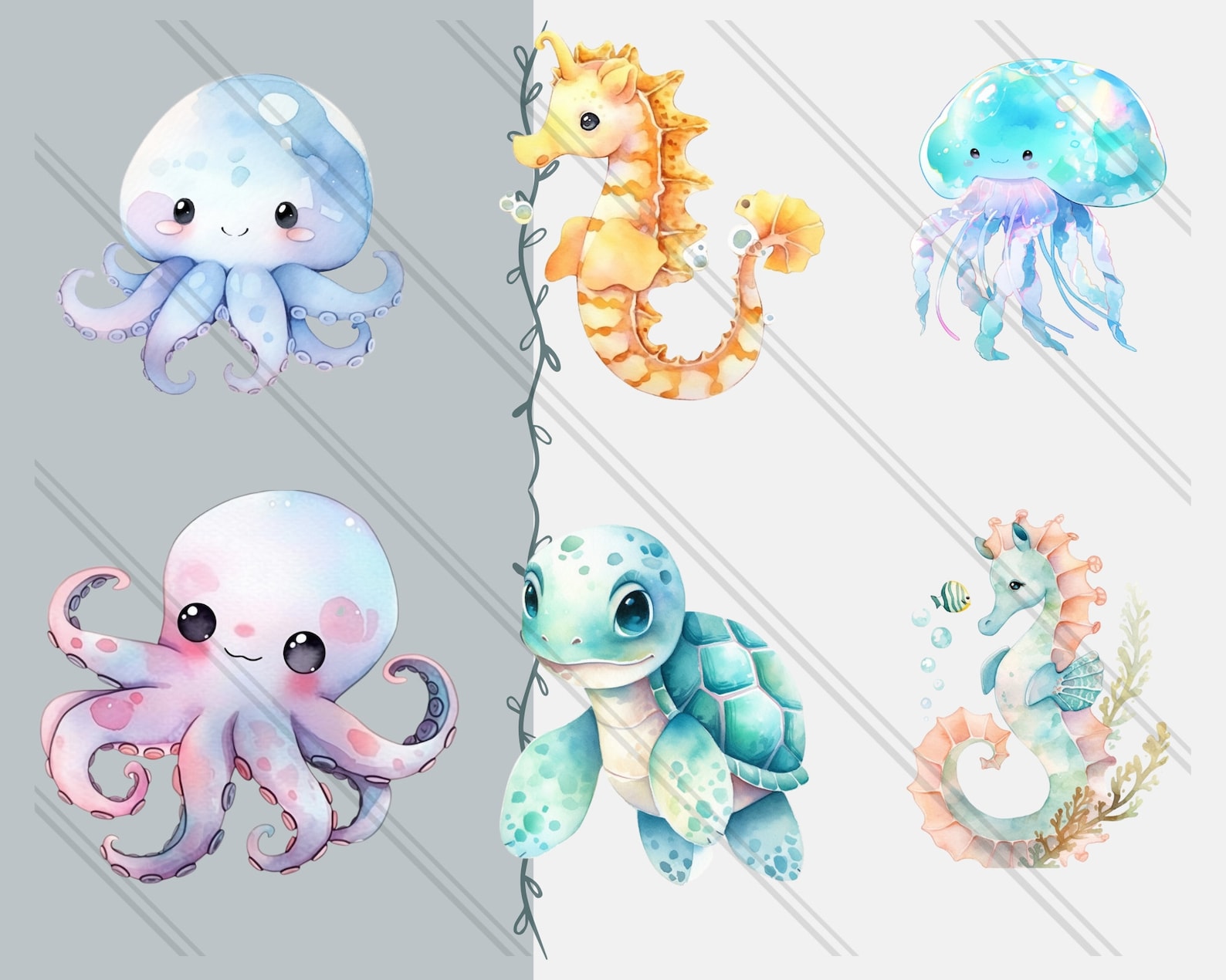 25 Ocean Clipart Watercolor Fish Under the Sea Bundle Whale - Etsy